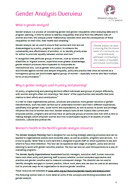 Women's Health In the North | Gender Equity, Health and Wellbeing Resources